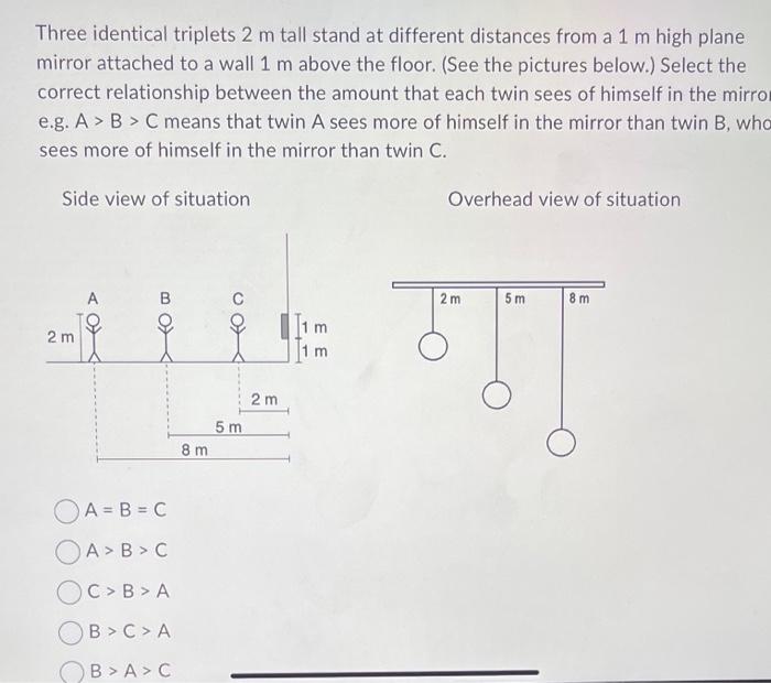 Solved Three identical triplets 2 m tall stand at different | Chegg.com
