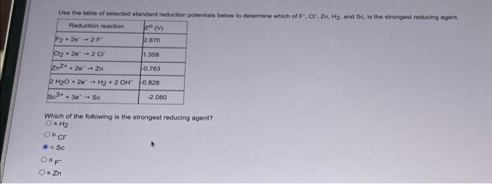 Solved Use the table of selected standard reduction | Chegg.com