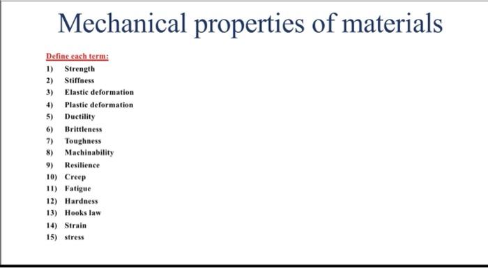 Solved Mechanical properties of materials Define each term: | Chegg.com