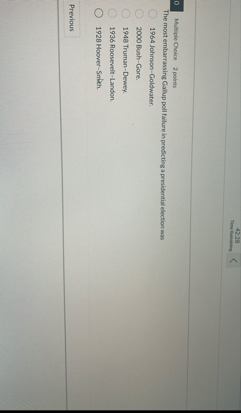 Solved 42:28Time RemaliningMultiple Choice 2 ﻿pointsThe most | Chegg.com