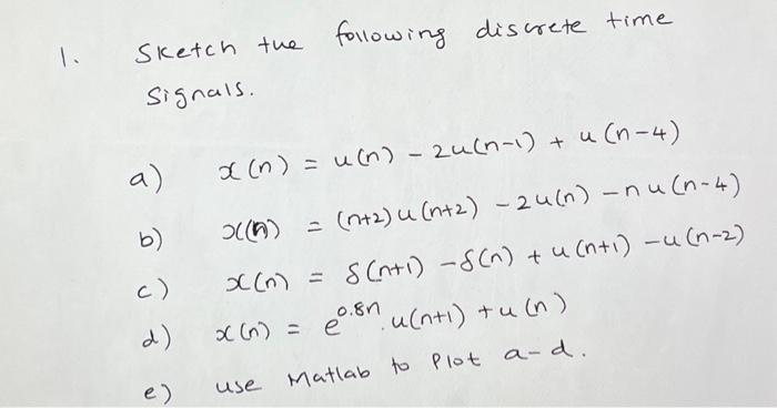 Solved 1. Sketch the following discrete time signals. a) | Chegg.com