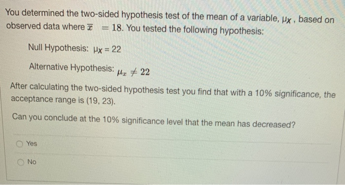Solved You determined the two-sided hypothesis test of the | Chegg.com