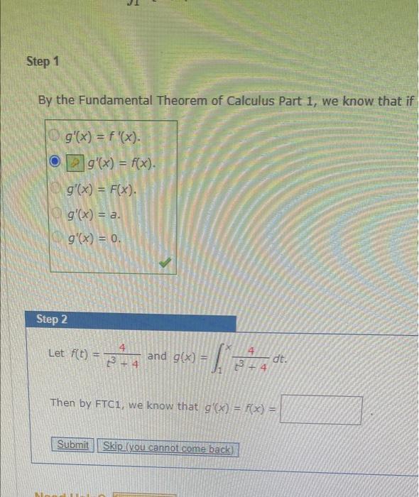 Solved Step 1 By the Fundamental Theorem of Calculus Part 1, | Chegg.com