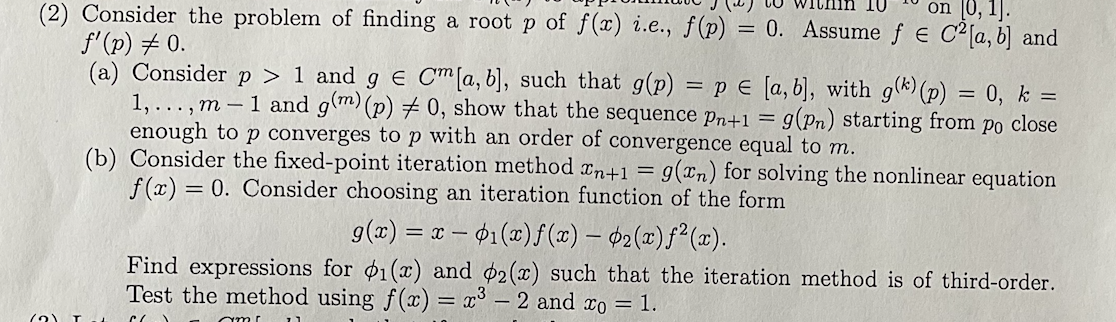 Solved (2) ﻿Consider the problem of finding a root p ﻿of | Chegg.com