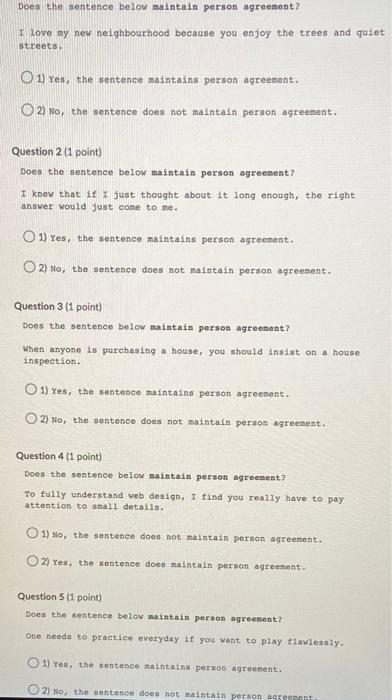 Solved Does the sentence below maintain person agreement? I | Chegg.com