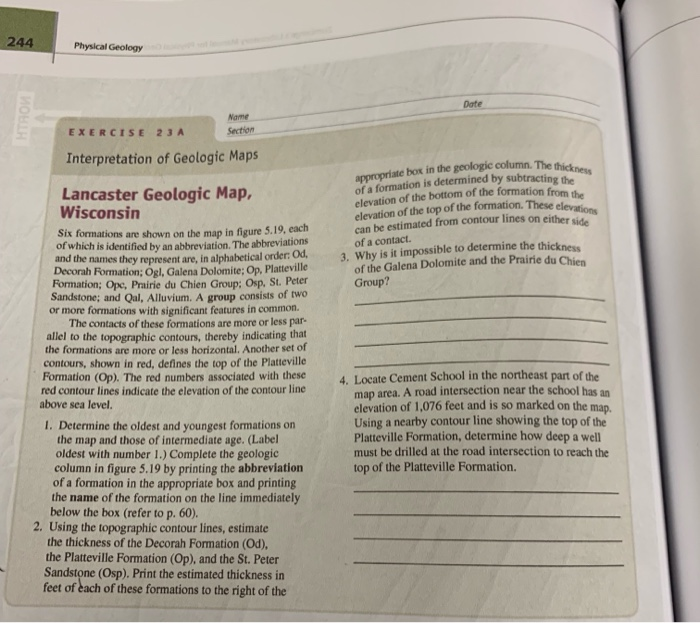 244 Physical Geology Name EXERCISE 23A Section | Chegg.com
