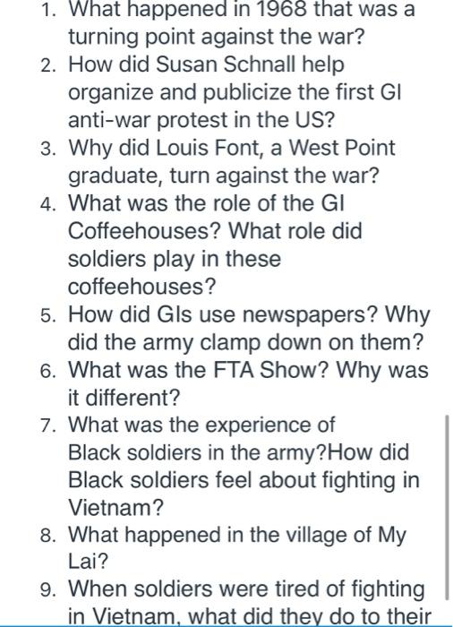 Solved 1. What happened in 1968 that was a turning point | Chegg.com