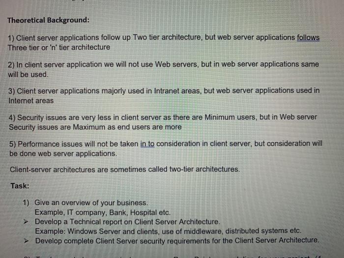Solved Theoretical Background: 1) Client server applications | Chegg.com