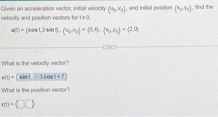 Solved Given an acceleration vector, initial velocity | Chegg.com
