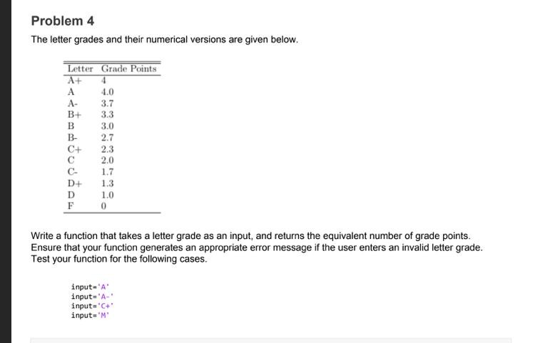 Solved Problem 4 The letter grades and their numerical | Chegg.com