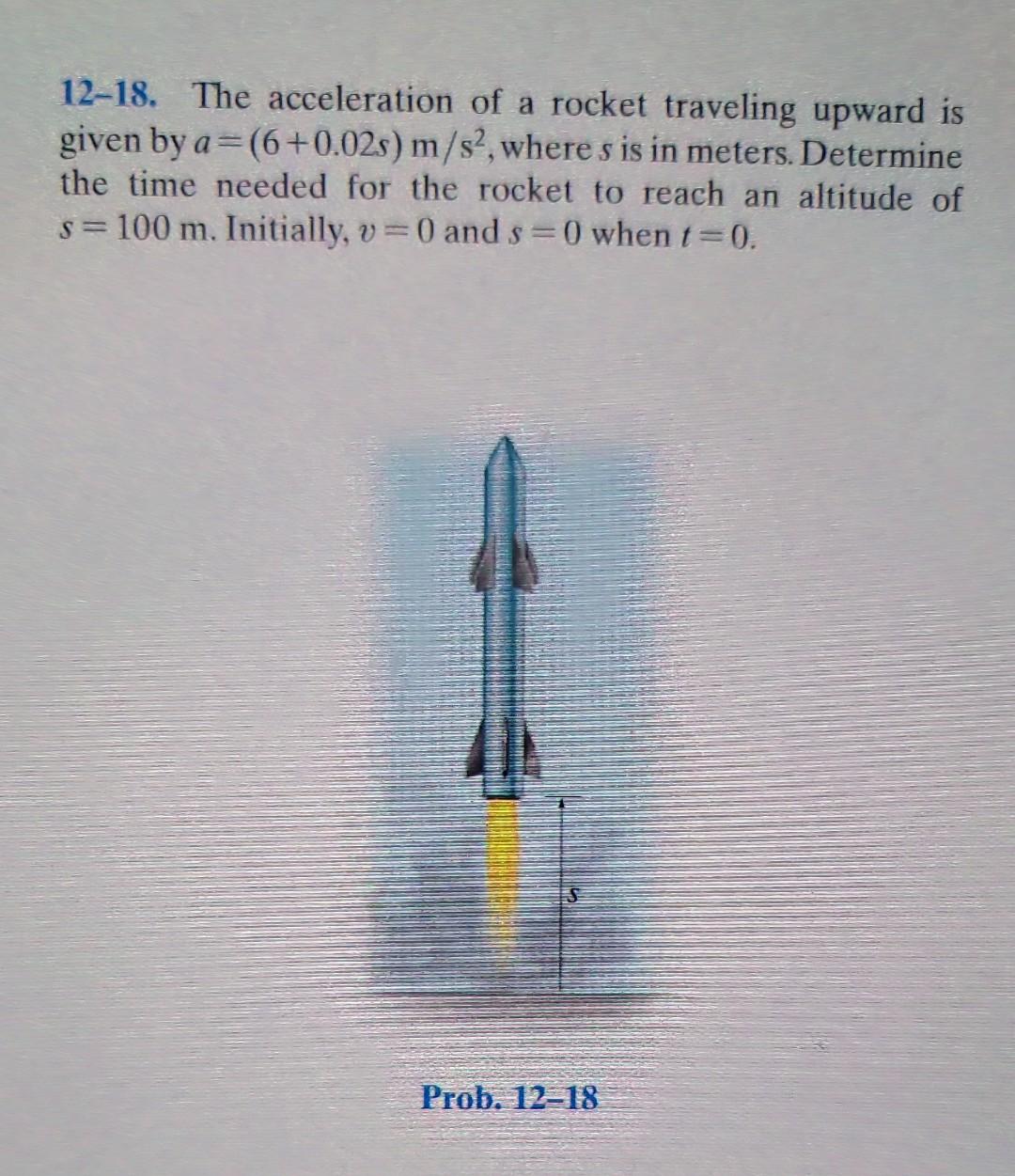 Solved 12-18. The acceleration of a rocket traveling upward | Chegg.com