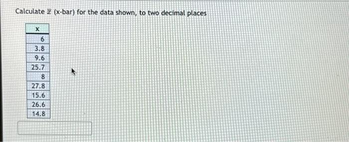 Solved Calculate (x-bar) for the data shown, to two decimal | Chegg.com