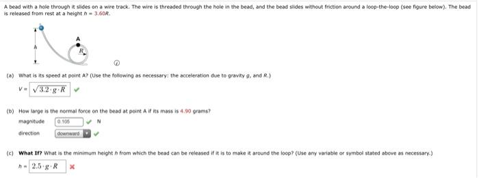 Solved A bead with a hole through it slides on a wire track. | Chegg.com