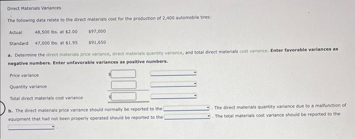 Solved Direct Materials Variances The following data relate | Chegg.com