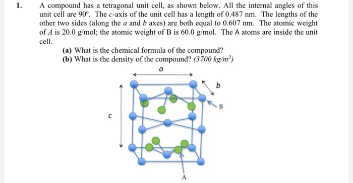 Solved A compound has a tetragonal unit cell, as shown | Chegg.com
