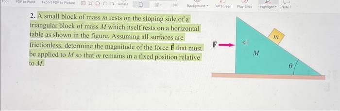 Solved 2. A small block of mass m rests on the sloping side | Chegg.com