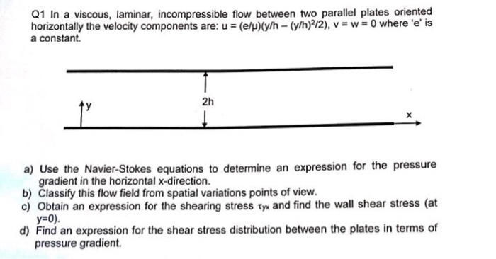 Solved Q1 In a viscous, laminar, incompressible flow between | Chegg.com