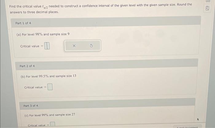 Solved ind the critical value ta/ needed to construct a | Chegg.com