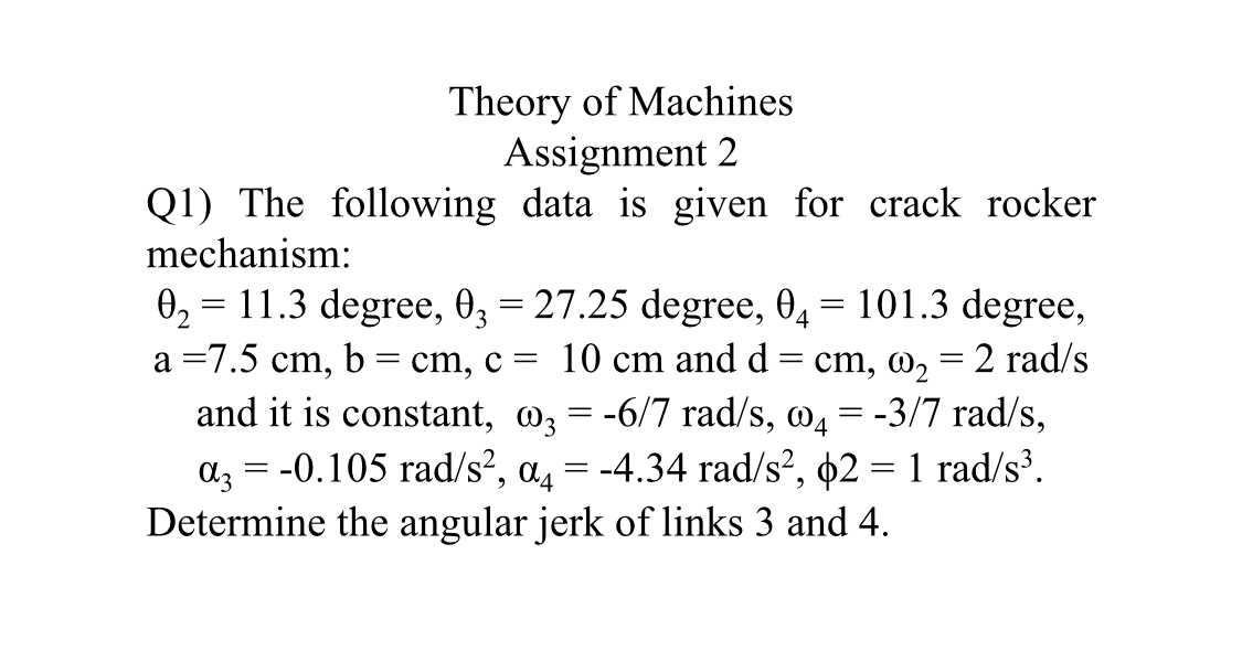 Solved Theory of MachinesAssignment 2Q1) ﻿The following data | Chegg.com