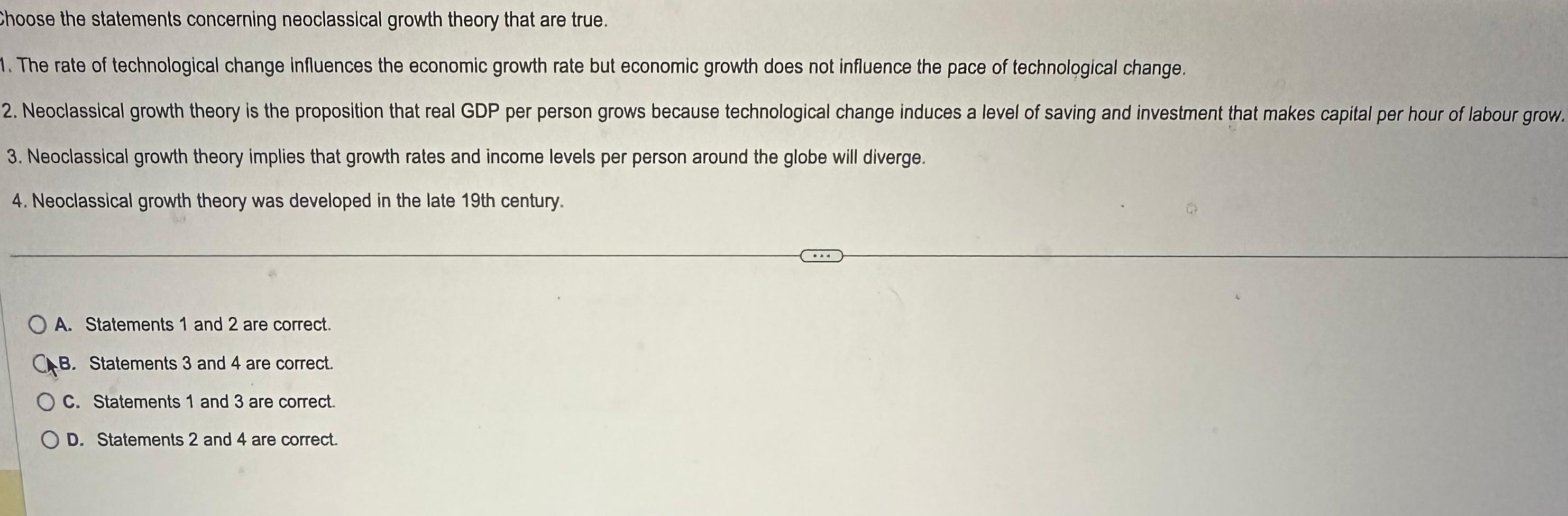 Solved Choose the statements concerning neoclassical growth | Chegg.com