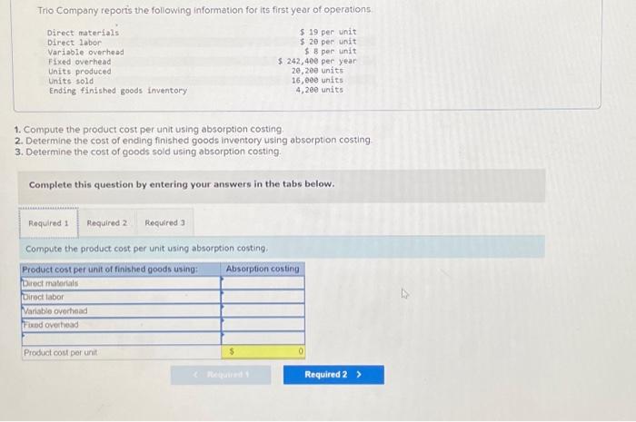 Solved Trio Company reports the following information for | Chegg.com