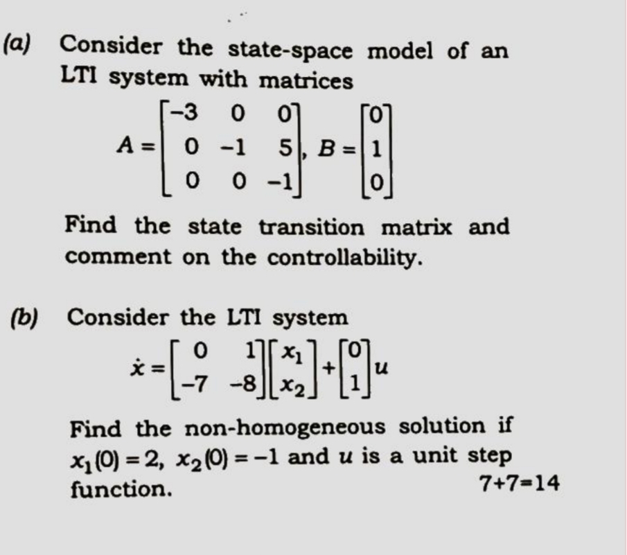 Solved (a) ﻿Consider the state-space model of an LTI system | Chegg.com