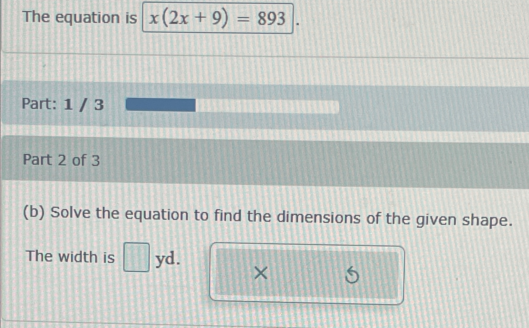 Solved The equation is x(2x+9)=893.Solve the equation to | Chegg.com