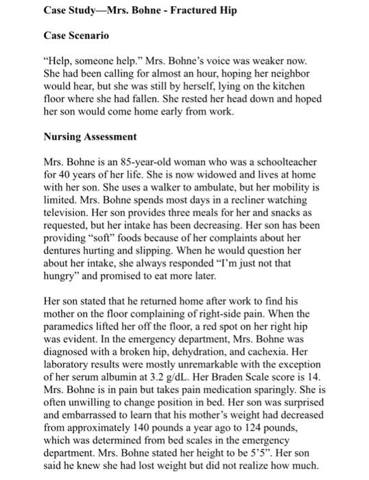Solved Case Study-Mrs. Bohne - Fractured Hip Case Scenario | Chegg.com