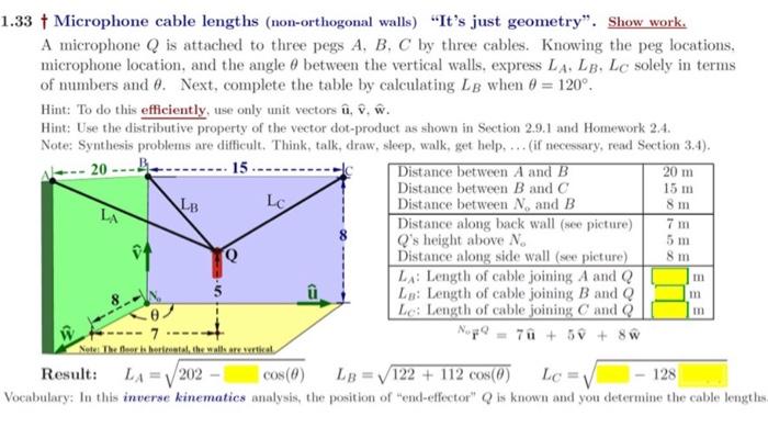 Solved .33† Microphone cable lengths (non-orthogonal walls) | Chegg.com