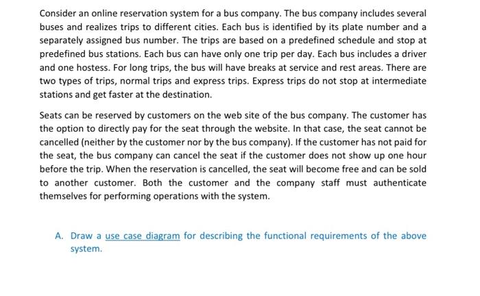Solved Consider an online reservation system for a bus | Chegg.com