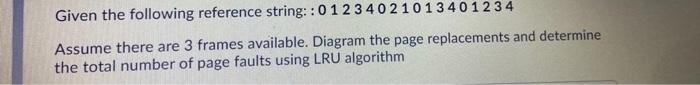 Solved Given the following reference string: : 01 2340 210 | Chegg.com