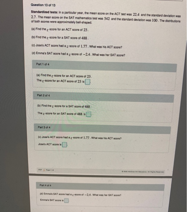 Solved Question 13 of 13 Standardized tests: In a particular | Chegg.com