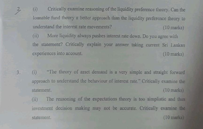 Solved 2. (i) Critically examine reasoning of the liquidity | Chegg.com