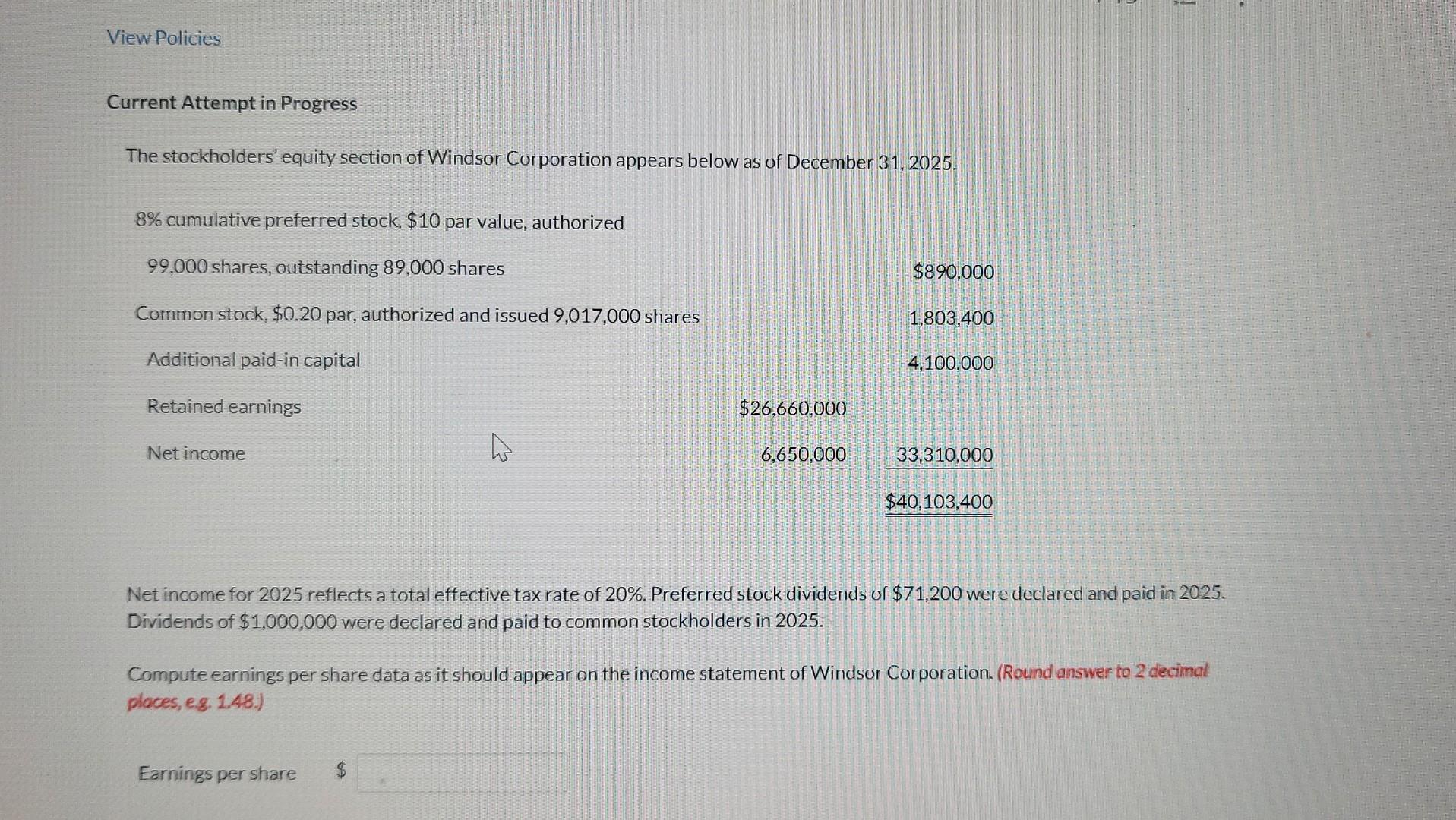 Solved Current Attempt in Progress The stockholders' equity | Chegg.com