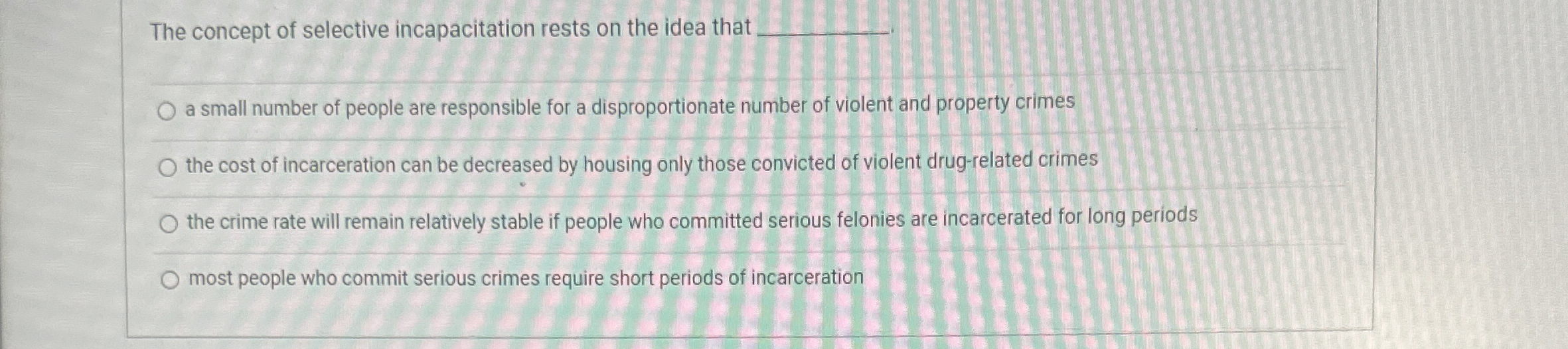Solved The concept of selective incapacitation rests on the | Chegg.com