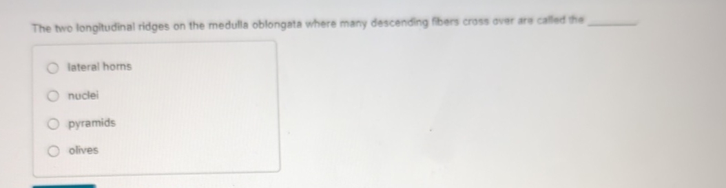Solved The two longitudinal ridges on the medulla oblongata | Chegg.com