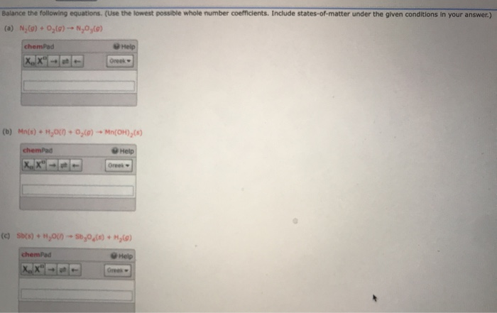 Solved Balance the following equations. Use the lowest | Chegg.com