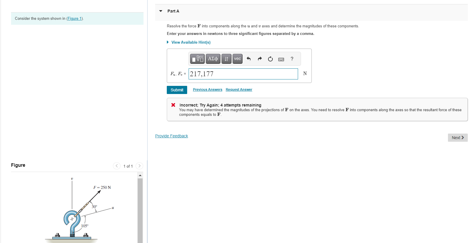 Resolve the force F ﻿ into components along the u | Chegg.com