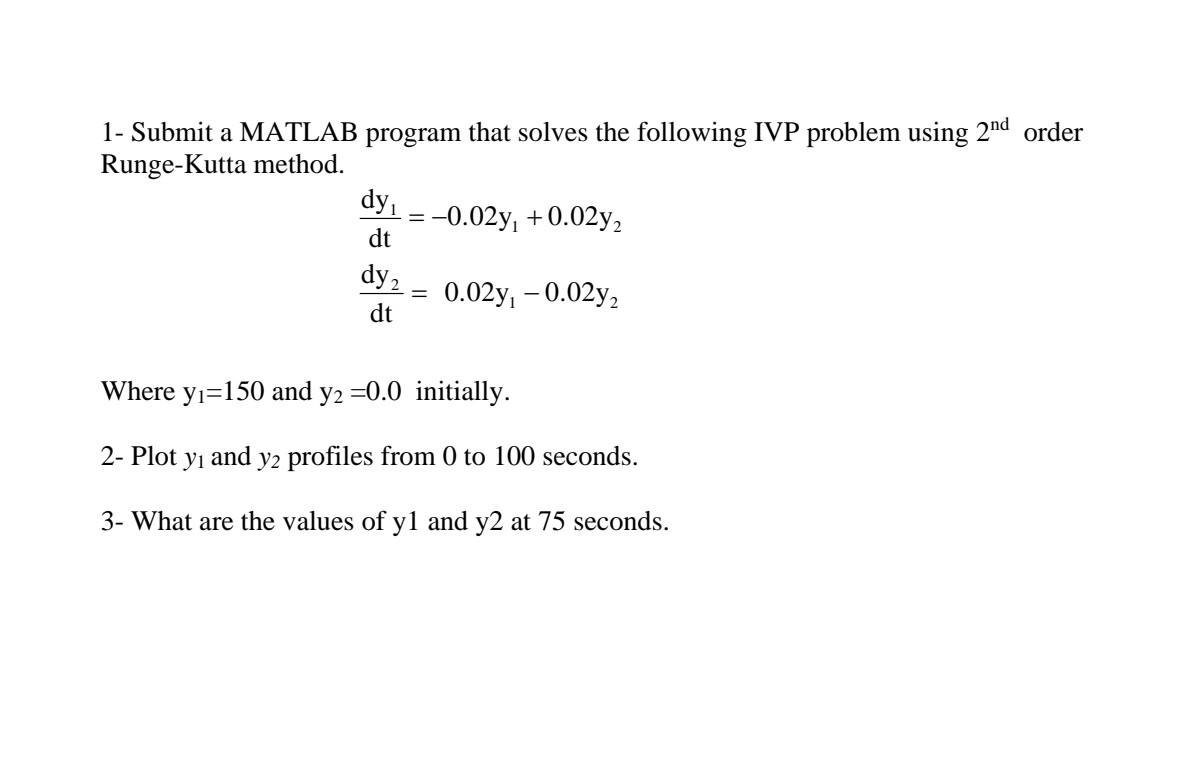 Solved 1- Submit a MATLAB program that solves the following | Chegg.com
