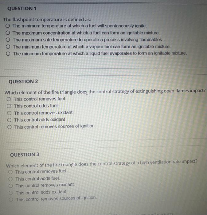 Solved The flashpoint temperature is defined as: The minimum | Chegg.com