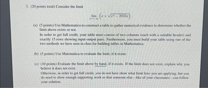 Solved 3. (20 points total) Consider the limit | Chegg.com