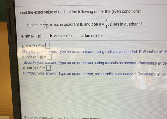 Solved Find the exact value of each of the following under | Chegg.com