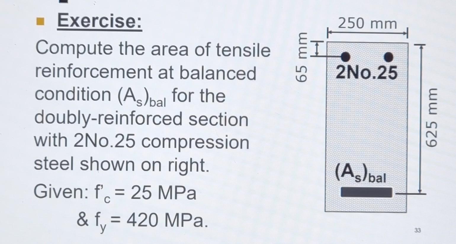 Solved Exercise: Compute the area of tensile reinforcement | Chegg.com