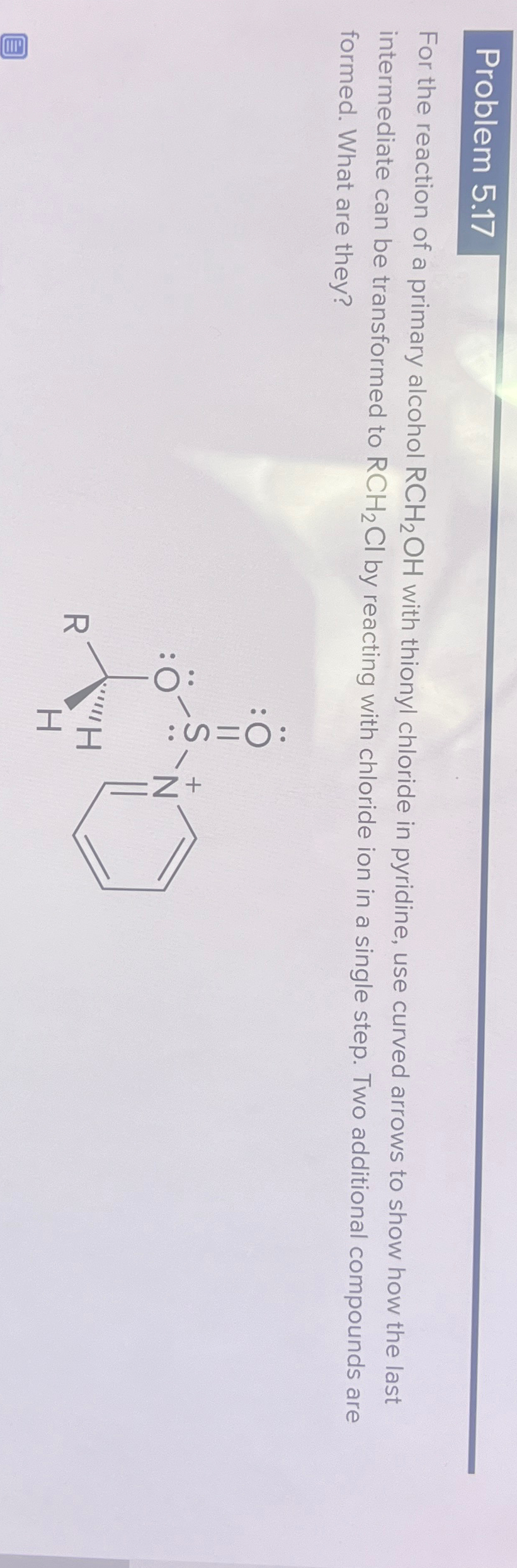Solved Problem 5.17For the reaction of a primary alcohol | Chegg.com