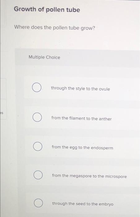Solved Growth of pollen tube Where does the pollen tube | Chegg.com