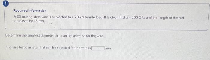 Solved Required information A 60 -m-long steel wire is | Chegg.com