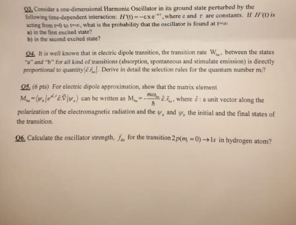 Solved Q3. ﻿Consider a one-dimensional Harmonic Oscillator | Chegg.com