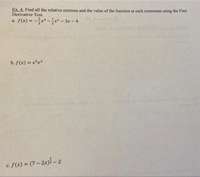 Solved Ex. 4. Find all the relative extrema and the value of | Chegg.com