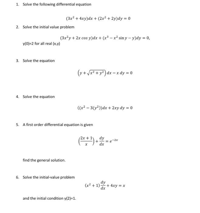 Solved 1. Solve the following differential equation 2. Solve | Chegg.com