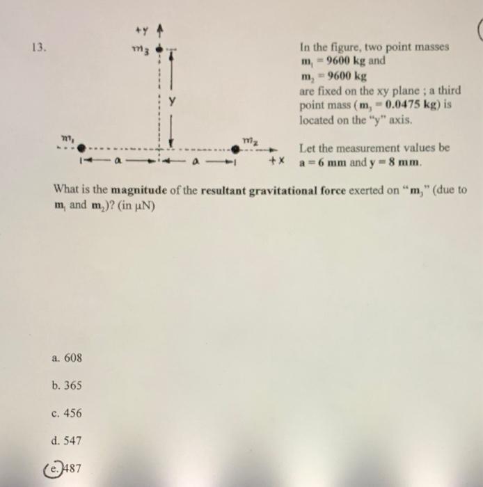 Solved In the figure, two point masses m1=9600 kg and | Chegg.com